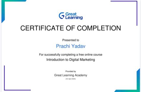 Completed Digital Marketing Course With Great Learning Prachi Yadav