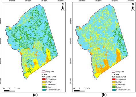 risk intensity maps obtained for the psa using a pi and b cop intrinsic