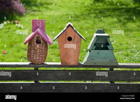 Three Different Types Of Bird Nesting Boxes Stock Photo Alamy