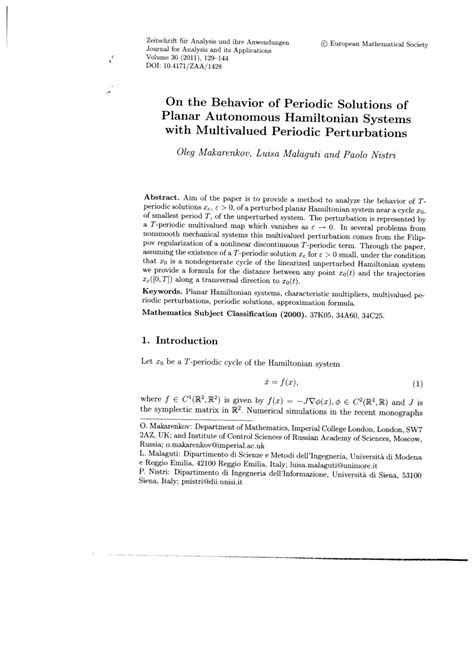 Pdf On The Behavior Of Periodic Solutions Of Planar Autonomous Hamiltonian Systems With