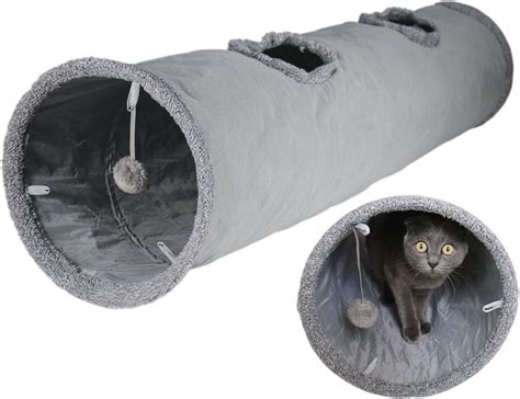 Ouduess Katzentunnel 13030cm Großer Katzen Tunnel Faltbarer Rascheltunnel Aus Grauem