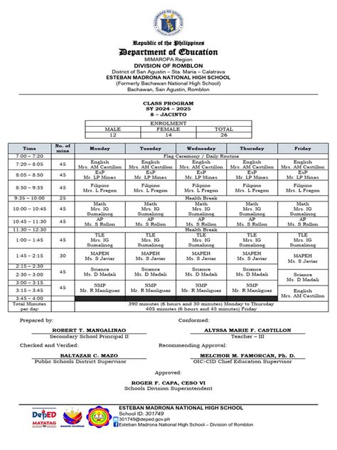 Class Program 2024 Grade 8 Jacinto Pdf Philippines