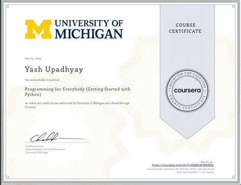 Yash Upadhyay On Linkedin Python Universityofmichigan Coursera