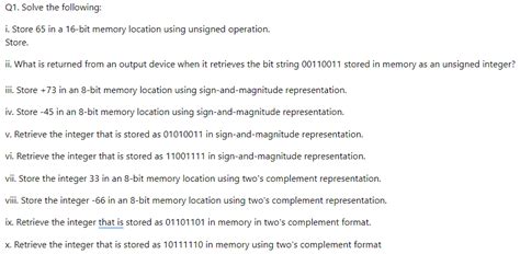 Solved I Store 65 In A 16 Bit Memory Location Using