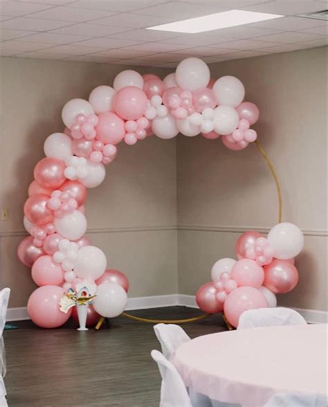 Princess Pink And White Balloon Arch On Ring Stand Birthday Party