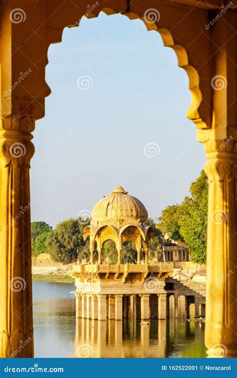 View Of Gadi Sadar Temple At Gadisar Lake Stock Image Image Of