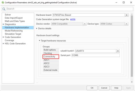 Serial Configuration For Monitor And Tune And Pil For Stm32 Processor