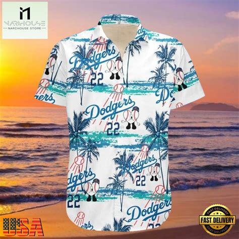 Mlb La Dodgers Classic Stripe And Palms Aloha Shirt Pristine Beach Vibe