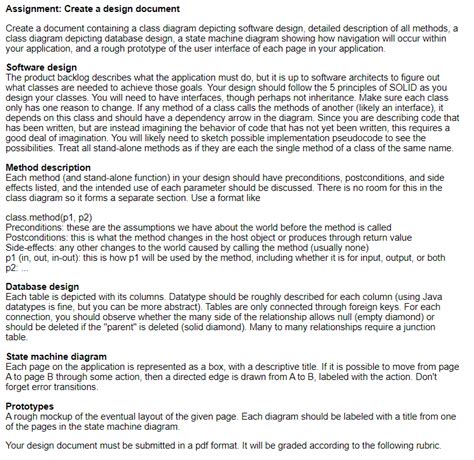 Assignment Create A Design Document Create A Chegg Com