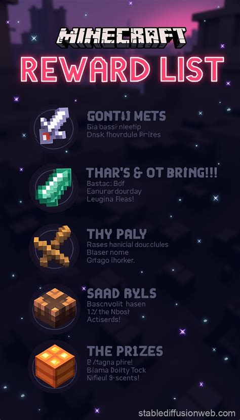 A Minecraft Poster Containing A Vertical List Of Several Rewards With A