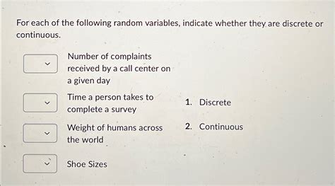 Solved For Each Of The Following Random Variables Indicate