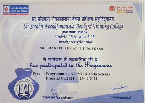 Shakeel Ahmad On Linkedin Centralbankofindia Python Aiml Datascience