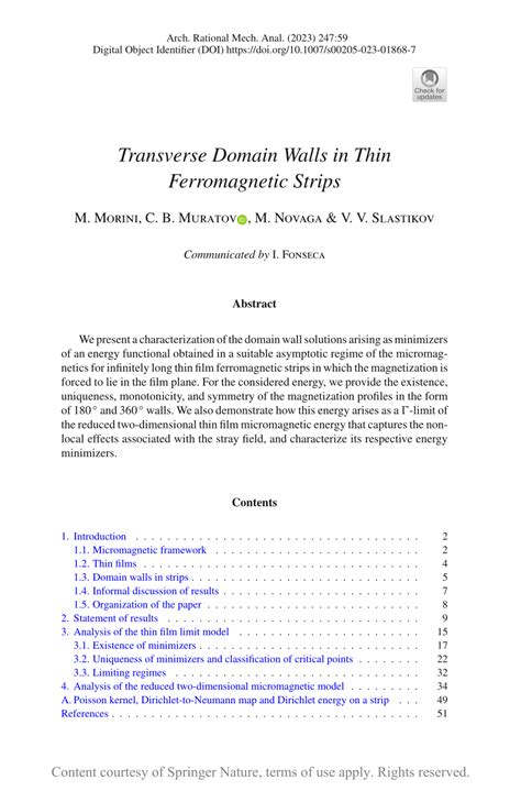 Pdf Transverse Domain Walls In Thin Ferromagnetic Strips