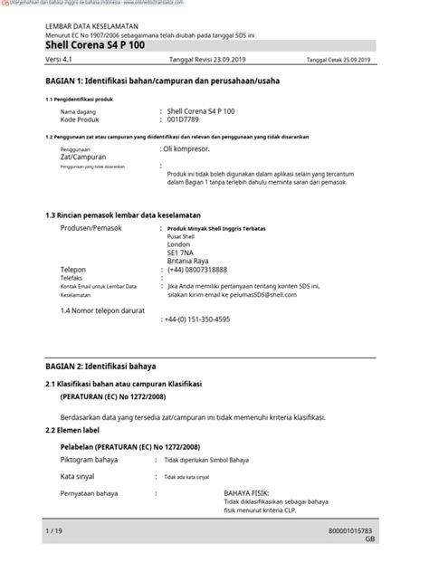 Shell Corena S4 P 100 Msds En Id Pdf