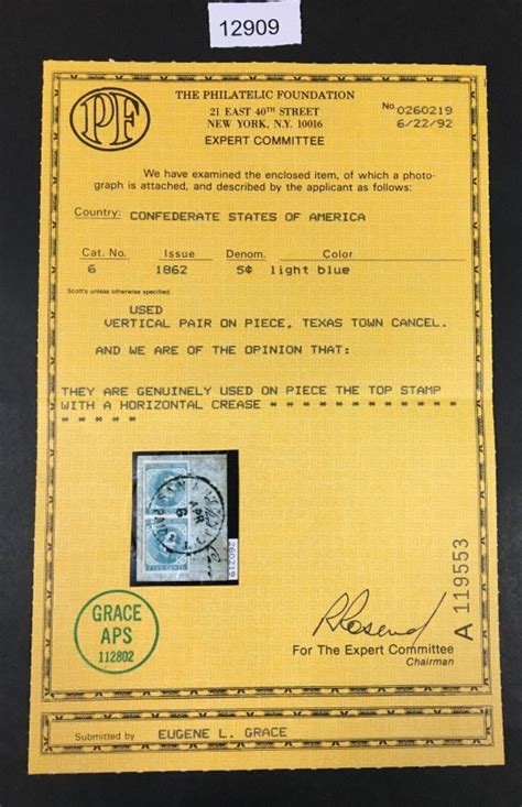 Us Stamps Csa 6 Pair Used Pf Cert Lot 12909 United States