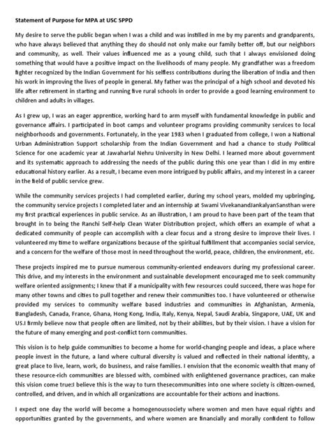 Statement Of Purpose For Mpa At Usc Sppd Pdf Leadership Public Administration
