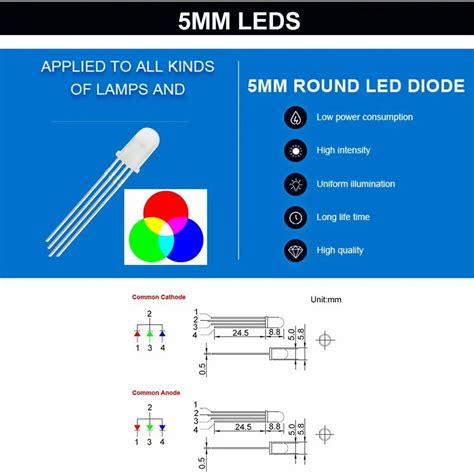 5 Mm Leds 100pcs 5mm F5 Led Bi Colo Diffused Common Cathode Ound 5mm