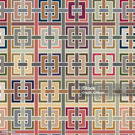 매끄러운 추상적인 기하학적 패턴 빈티지 색상의 인터레이스 사각형 전통적인 중국 민족 스타일 벡터 이미지입니다 0명에 대한 스톡 벡터 아트 및 기타 이미지 Istock