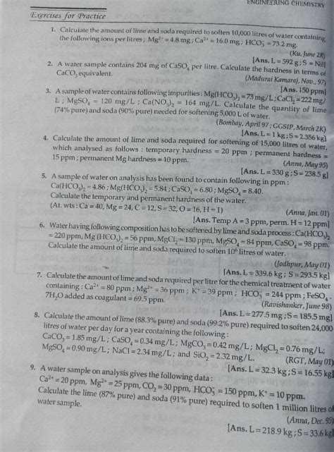 Exercises For Practice Calculate The Amount Of Lime And Soda Required To