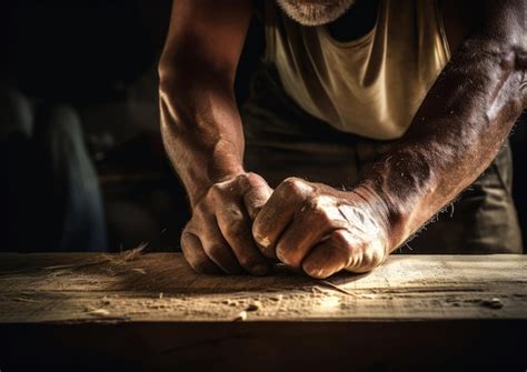 Premium Ai Image A Closeup Shot Of A Carpenters Hands Holding A