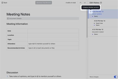 View Edit History In Docs