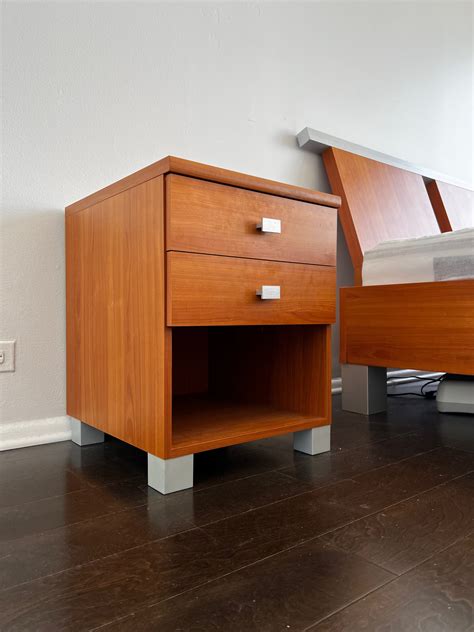 Dania Contemporary Teak Wood Queen Bed Frame And Side Table Roomii™