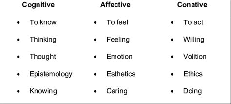 Kolbes 1990 Comparison Of Cognitive Affective And Conative Domains