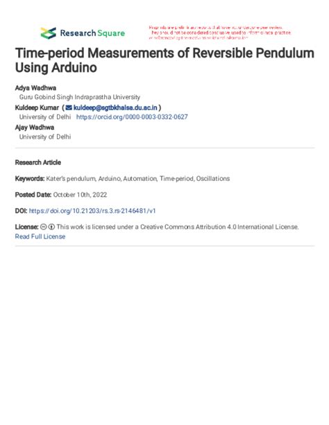 pdf time period measurements of reversible pendulum using arduino adya wadhwa