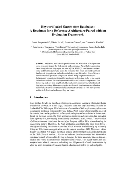 Pdf Keyword Based Search Over Databases A Roadmap For A Reference