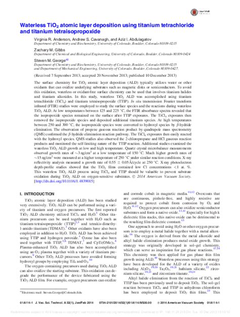 Pdf Waterless Tio2 Atomic Layer Deposition Using Titanium