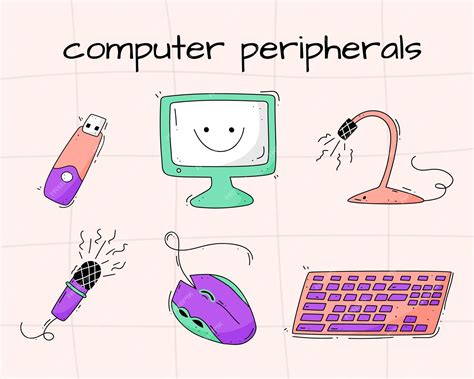 Un Conjunto De Ilustraciones De Periféricos De Computadora Monitor