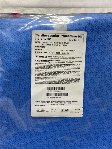 New Terumo Cardiovascular Procedure Kit 76792 Exp 08 2020 J2 76792