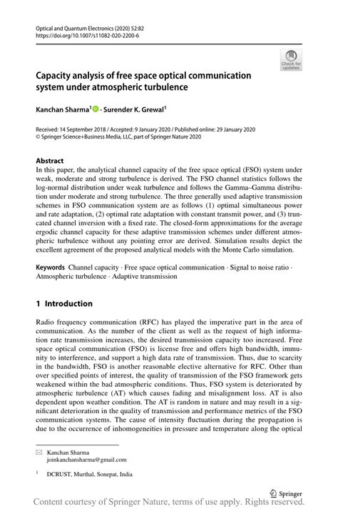 Capacity Analysis Of Free Space Optical Communication System Under