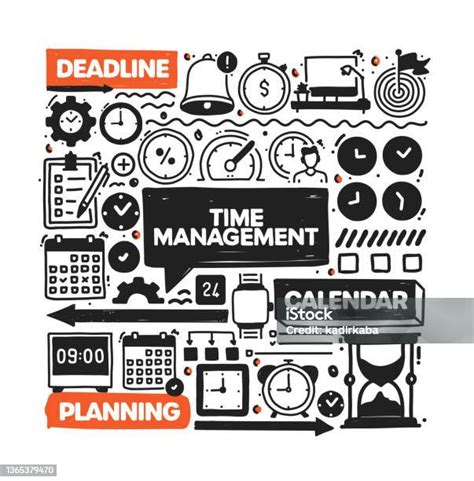 시간 관리 개체 및 요소입니다 벡터 낙서 일러스트 컬렉션입니다 손으로 그린 아이콘 세트 또는 배너 템플릿 개선에 대한 스톡 벡터 아트 및 기타 이미지 Istock