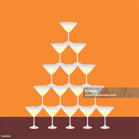 유리 알콜 마티니 샴페인 거품 절연과 레스토랑 바 메뉴에 대 한 포스터 플랫 피라미드 바텐더 쇼입니다 타워에 대한 스톡 벡터