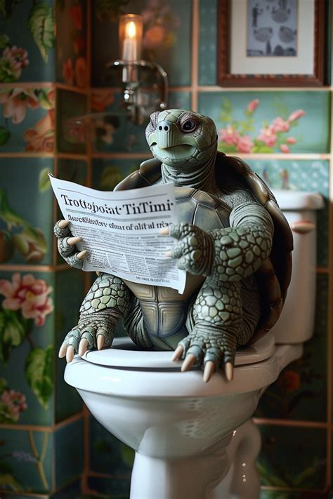Tortoise On A Toilet Reading Paper Canvas Picture Print Framed Wall Art