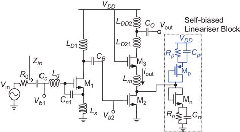 Circuit Schematic Of The Proposed Lna With Pd Linearisation Technique