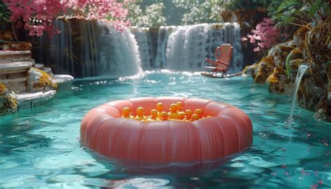 Small Inflatable Pool With Rubber Ducks Premium Ai Generated Image