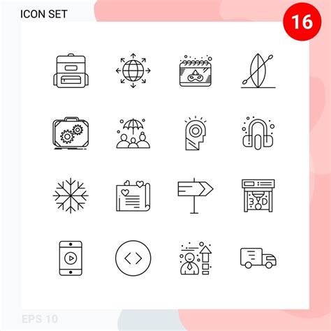 Universal Icon Symbols Group Of 16 Modern Outlines Of Progress Case Date Briefcase Boat Editable