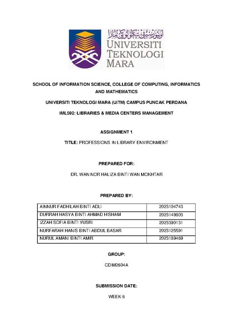 Iml592 Group Assignment 1 School Of Information Science College Of