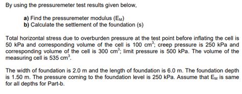 Solved By Using The Pressuremeter Test Results Given Below Chegg Com