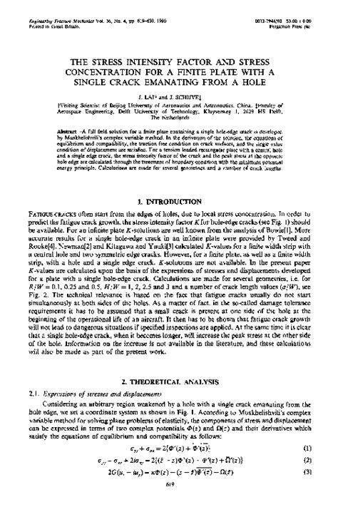 Pdf The Stress Intensity Factor And Stress Concentration For A Finite Plate With A Single