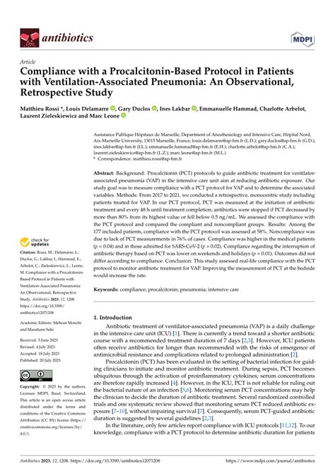 Pdf Compliance With A Procalcitonin Based Protocol In Patients With