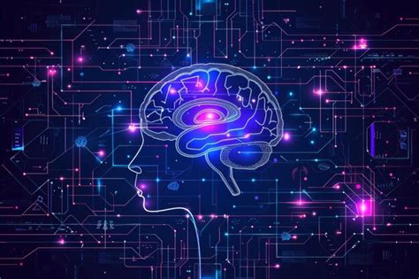 Neon Blue Brain In A Digital Network Illustrating Complex Cognitive Processes In A Cybernetic