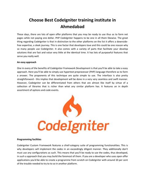 PPT Choose Best CodeIgniter Training Institute In Ahmedabad PowerPoint Presentation ID