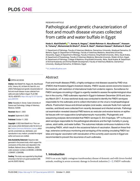 Pdf Pathological And Genetic Characterization Of Foot And Mouth Disease Viruses Collected From