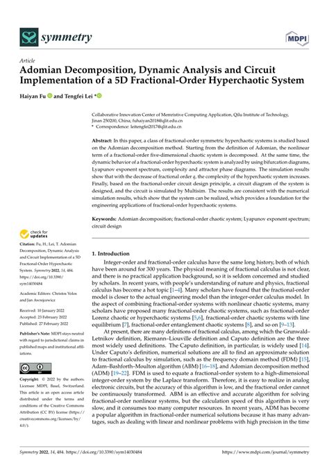 Pdf Adomian Decomposition Dynamic Analysis And Circuit Implementation Of A 5d Fractional