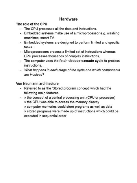 Hardware Additional Notes Igcse Pdf Central Processing Unit Digital Electronics