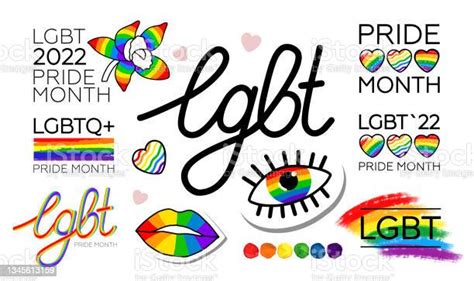 Lgbt 프라이드 달 2022의 큰 세트 Lgbtq 커뮤니티의 상징이 있는 로고 아이콘 스티커 및 비문 지원 Lgbt의 벡터 기호입니다 모든 디자인에 대해 흰색의 레이어에