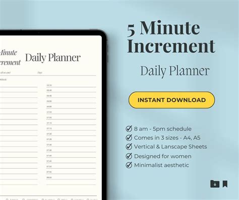 5 Minute Increment Daily Planner For Time Blocking Productivity To Do